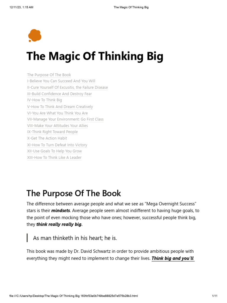 The Magic Of Thinking Big | PDF | Thought | Idea