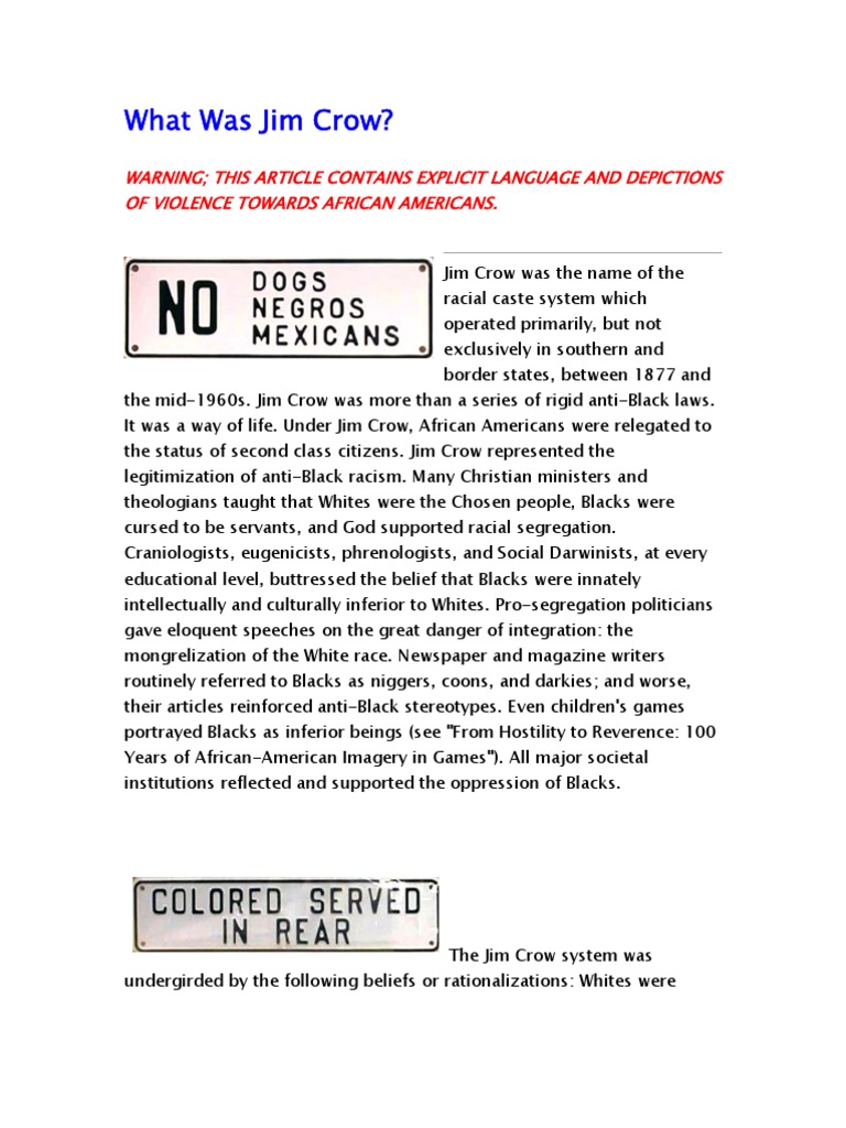 What Was Jim Crow | PDF | Jim Crow Laws | Racial Segregation