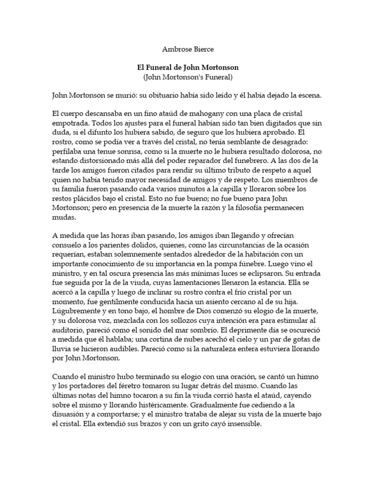 Ambrose Bierce - El Funeral de John Mortonson | Descargar gratis PDF ...