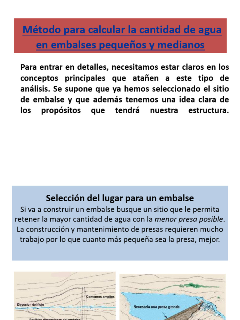 Calculo Embalses Pequeños | Descargar gratis PDF | Represa | Reservorio