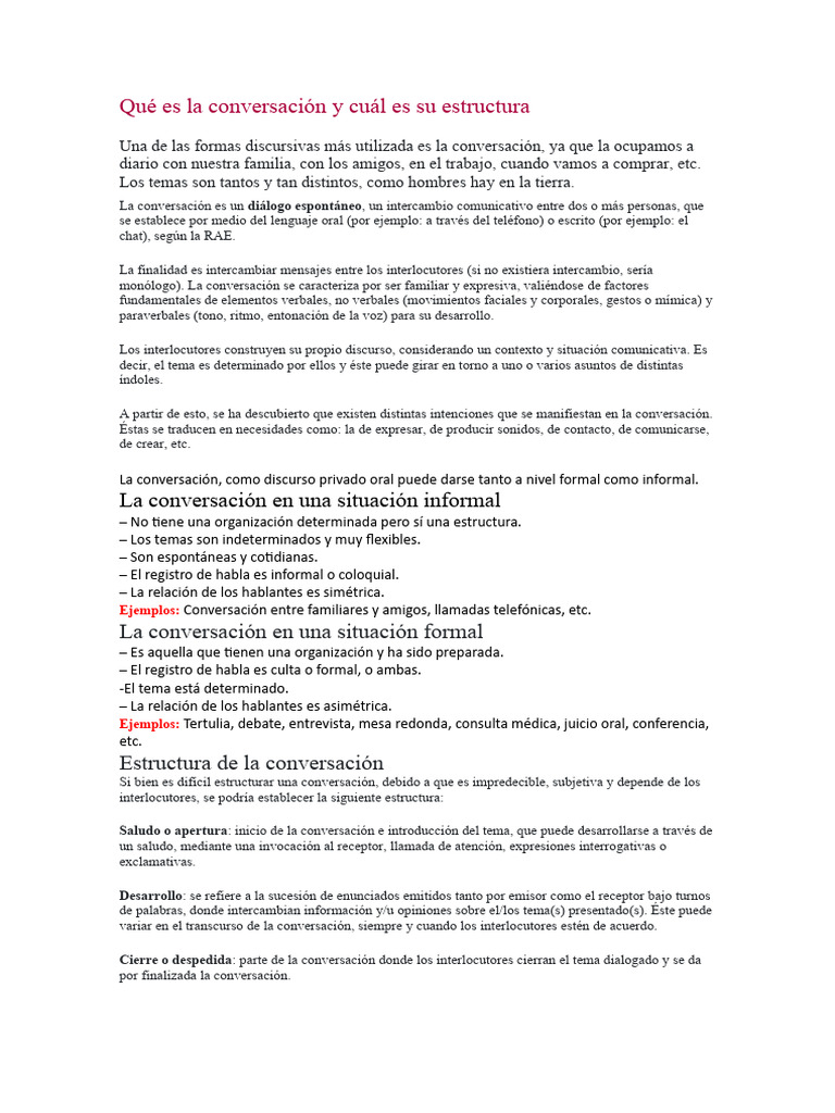 Qué Es La Conversación y Cuál Es Su Estructura | Descargar gratis PDF | Conversacion ...