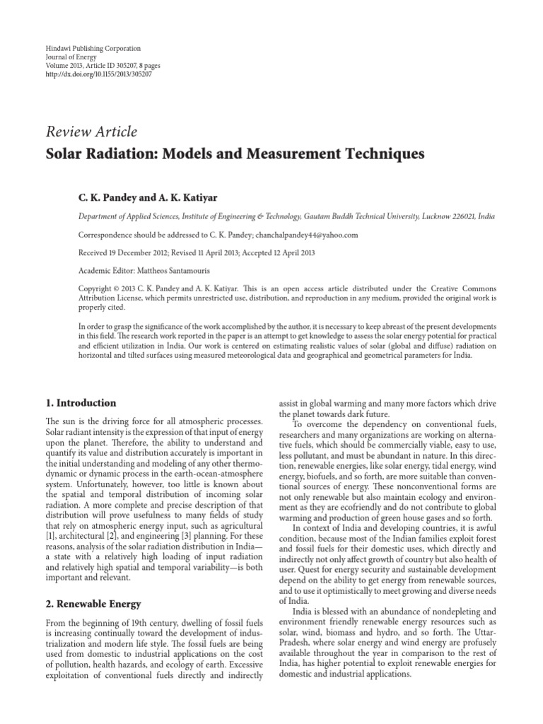 Solar Radiation Models and Measurement Techniques | PDF | Climate ...