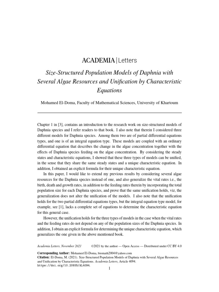 Size Structured Population Models of Dap | PDF | Matrix (Mathematics) | Equations