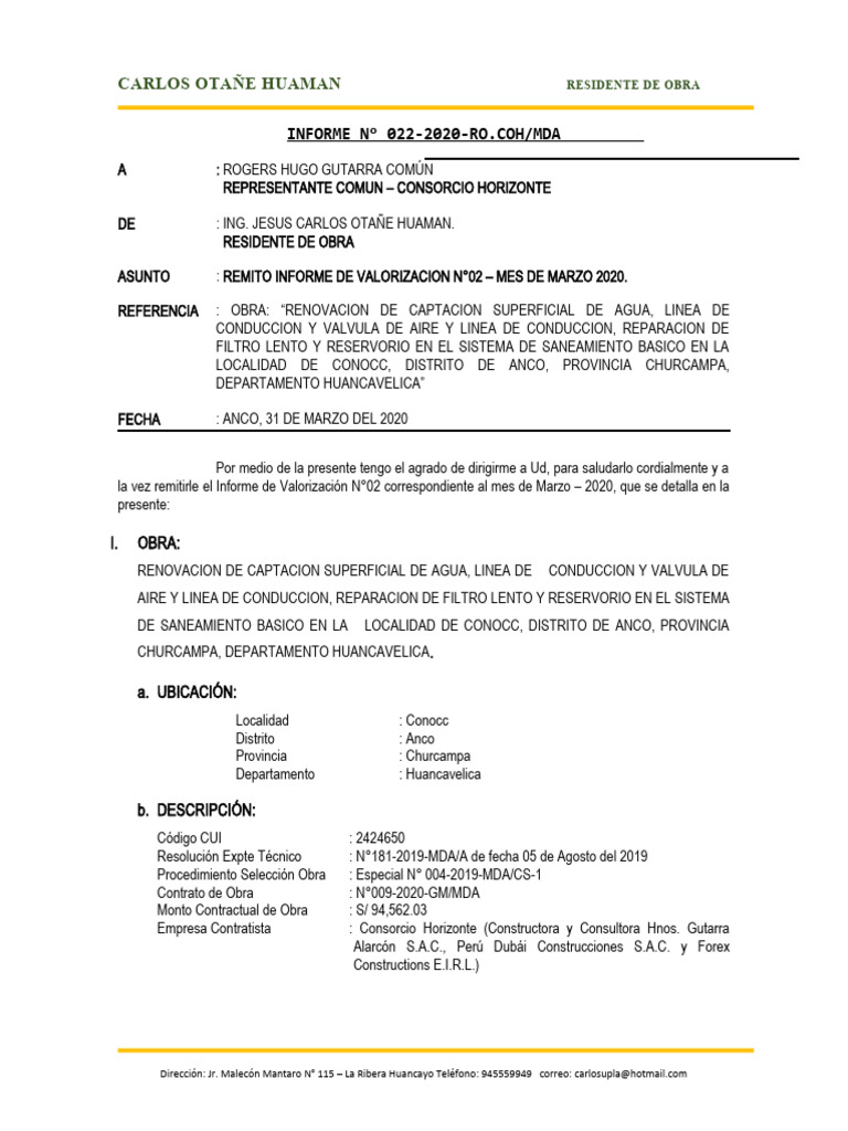 Informe N 022 Otañe Val 02 de Cconoc | PDF | Ciencias de la Tierra