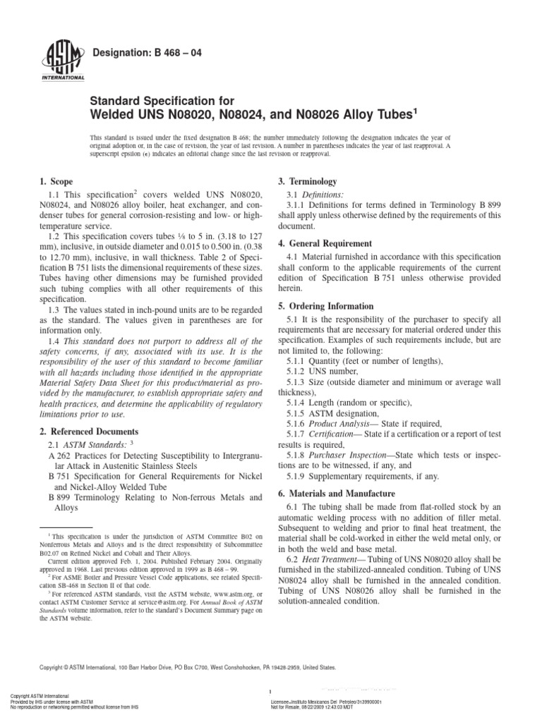 Astm B-468 - 04 | PDF | Pipe (Fluid Conveyance) | Welding