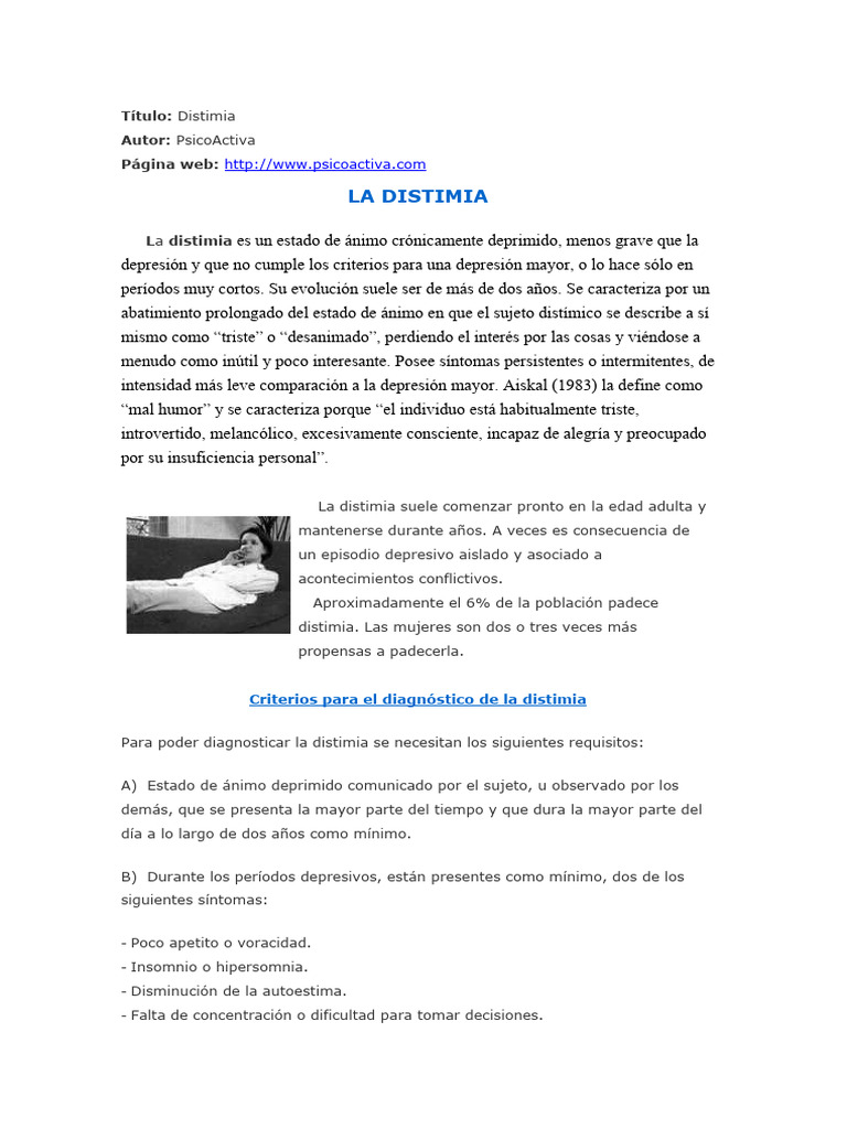 Entendiendo la Distimia: Síntomas y Diagnóstico | PDF | Trastorno ...