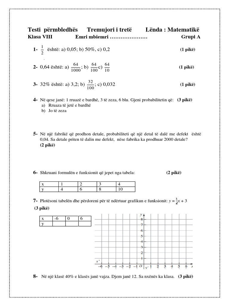 Matematika 8 Testi 3 | PDF