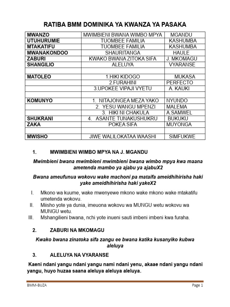 Ratiba Ya Dom 5B Ya Pasaka 2024 | PDF