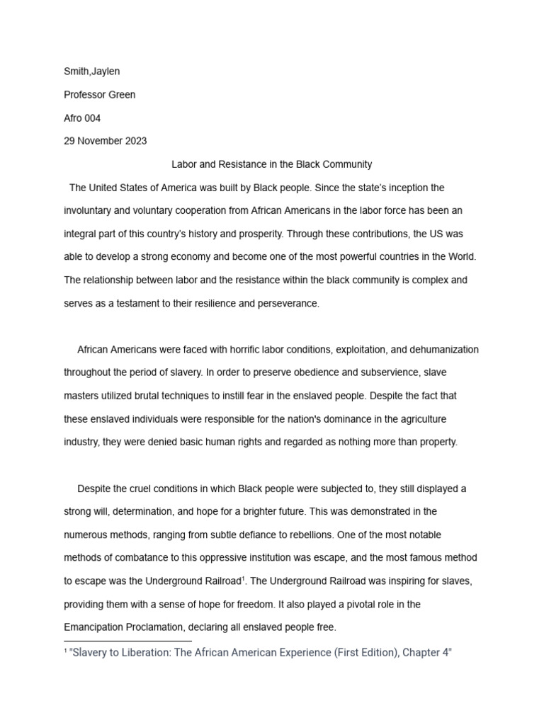 Labor and Resistance in The Black Community | PDF | Slavery ...