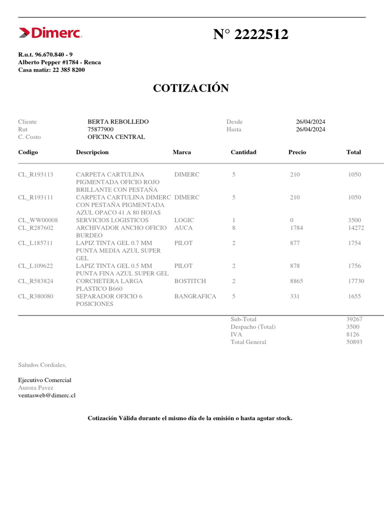 Cotización: R.U.T. 96.670.840 - 9 Alberto Pepper #1784 - Renca Casa ...