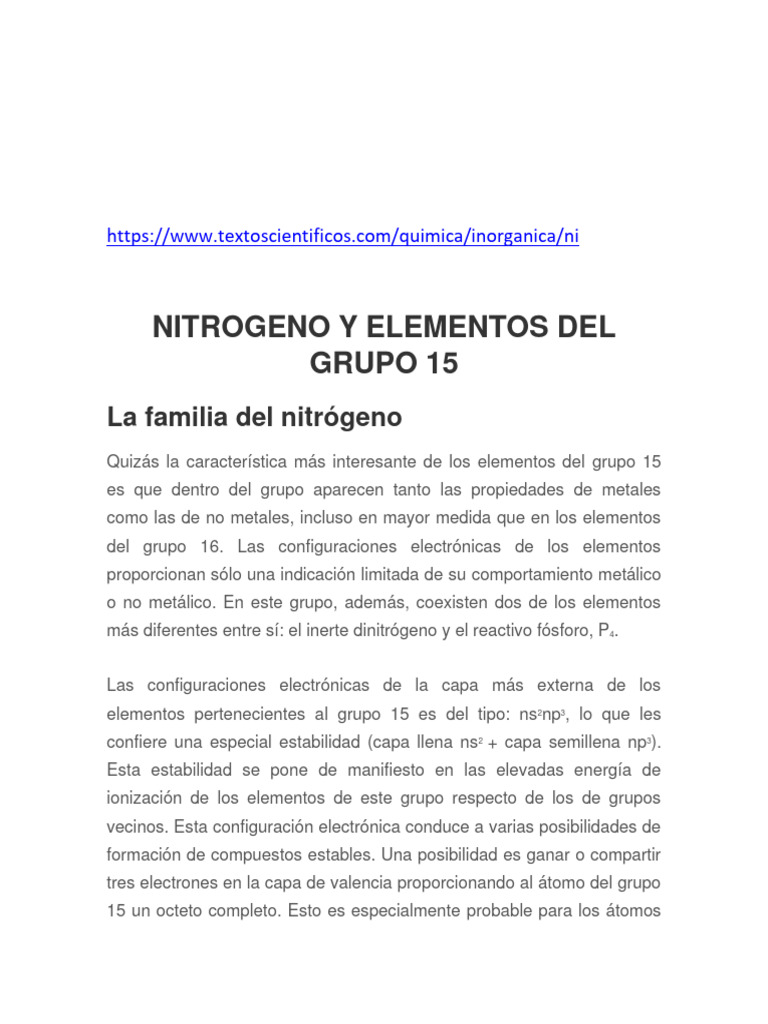 Grupo 15 de La Tabla Periodica | PDF | Tabla periódica | Química Física