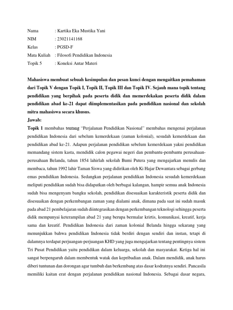 T5 - Koneksi Antar Materi - Filosofi Pendidikan Indonesia - Kartika Eka Mustika Yani | PDF ...