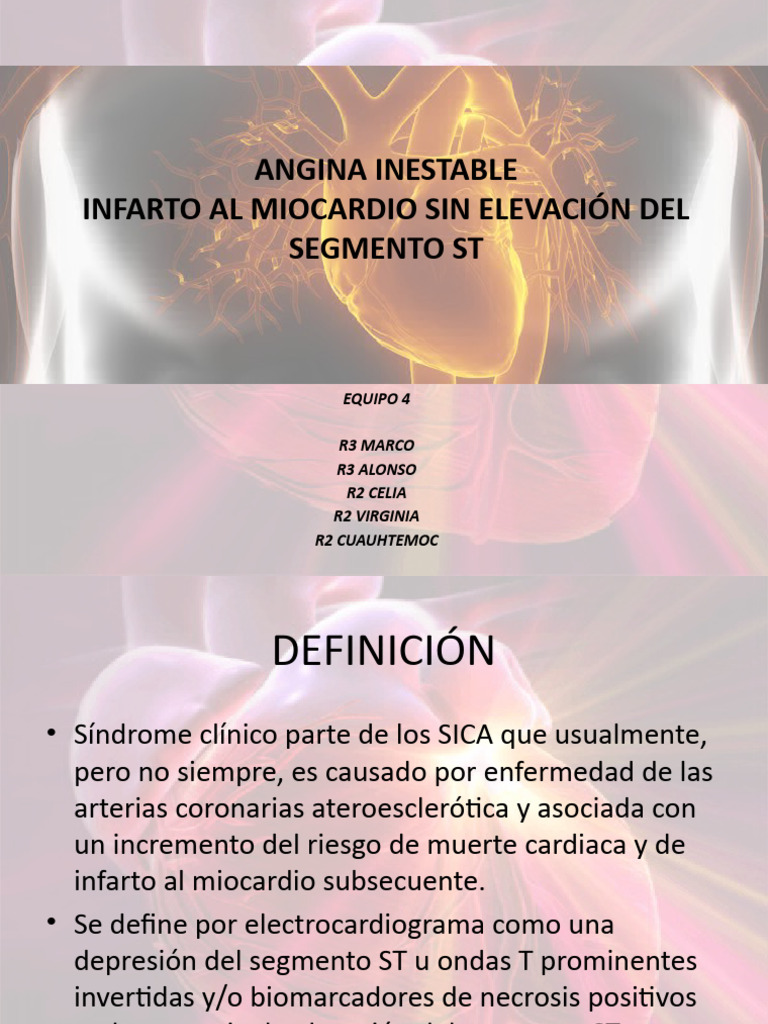 ANGINA INESTABLE Presentacion | PDF | Síntomas y signos | Medicina CLINICA