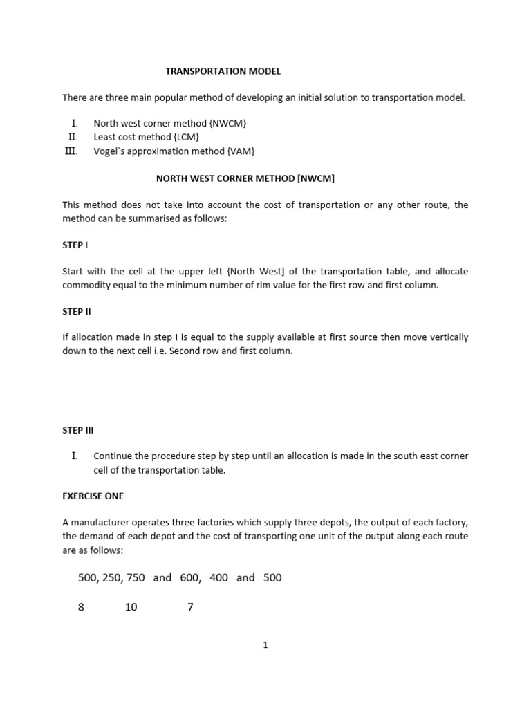 TRANSPORTATION AND ASSIGNMENT MODEL | Download Free PDF | Matrix (Mathematics) | Demand