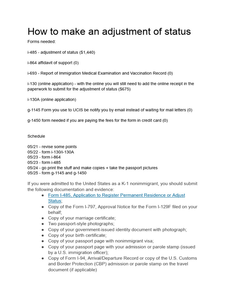 Adjustment of Status: Essential Forms Guide | PDF | Government And ...
