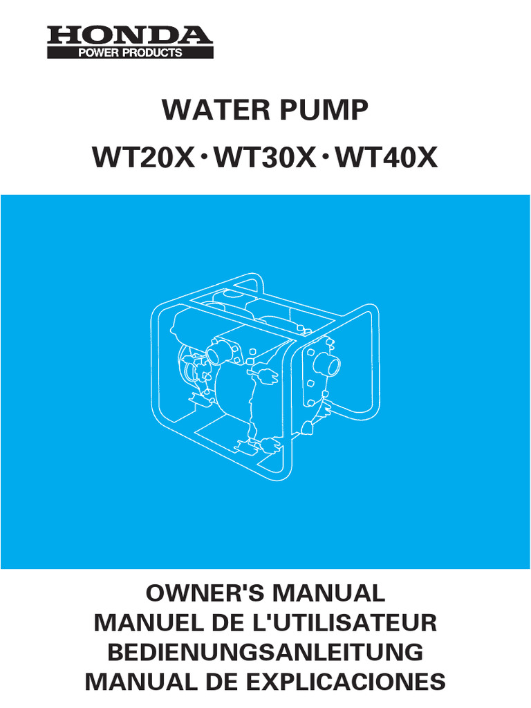 Manual de Uso Motobombas Honda WT20X/30X/40X | PDF | Carburador | Gasolina