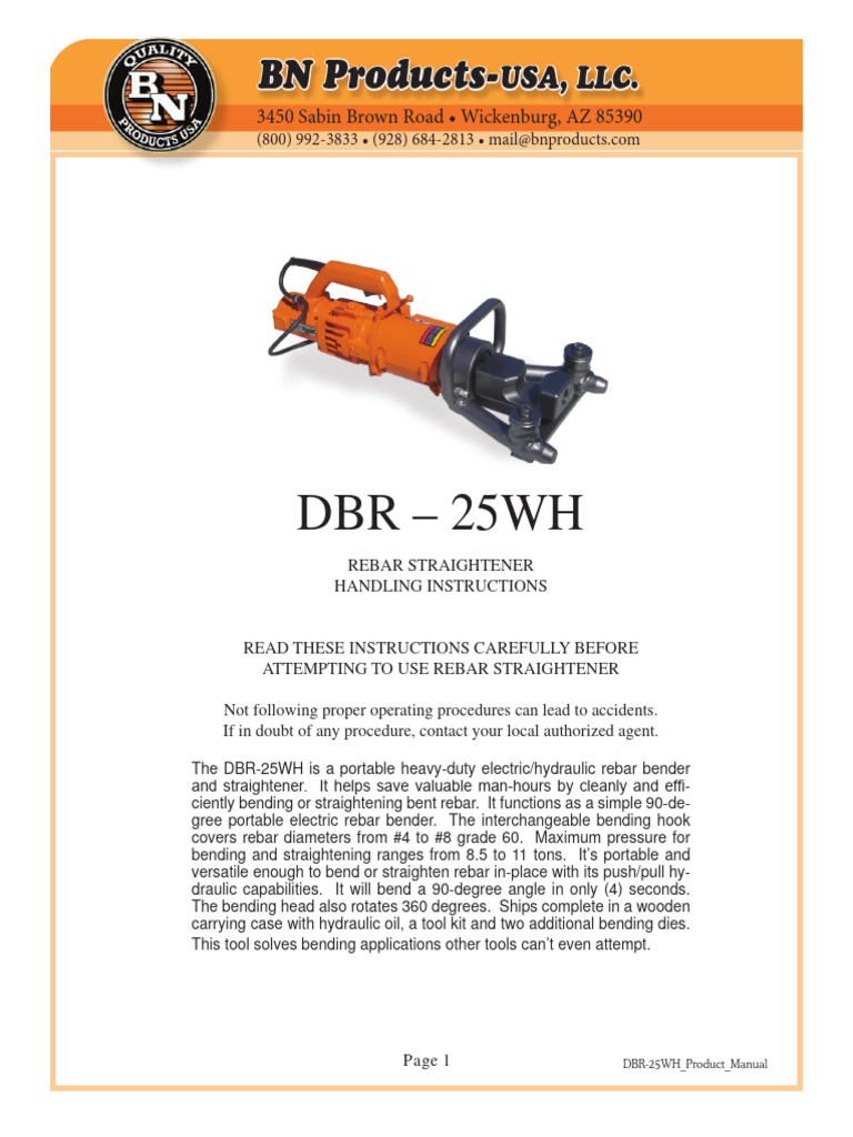 DBR-25WH Rebar Straightener Manual | PDF | Screw