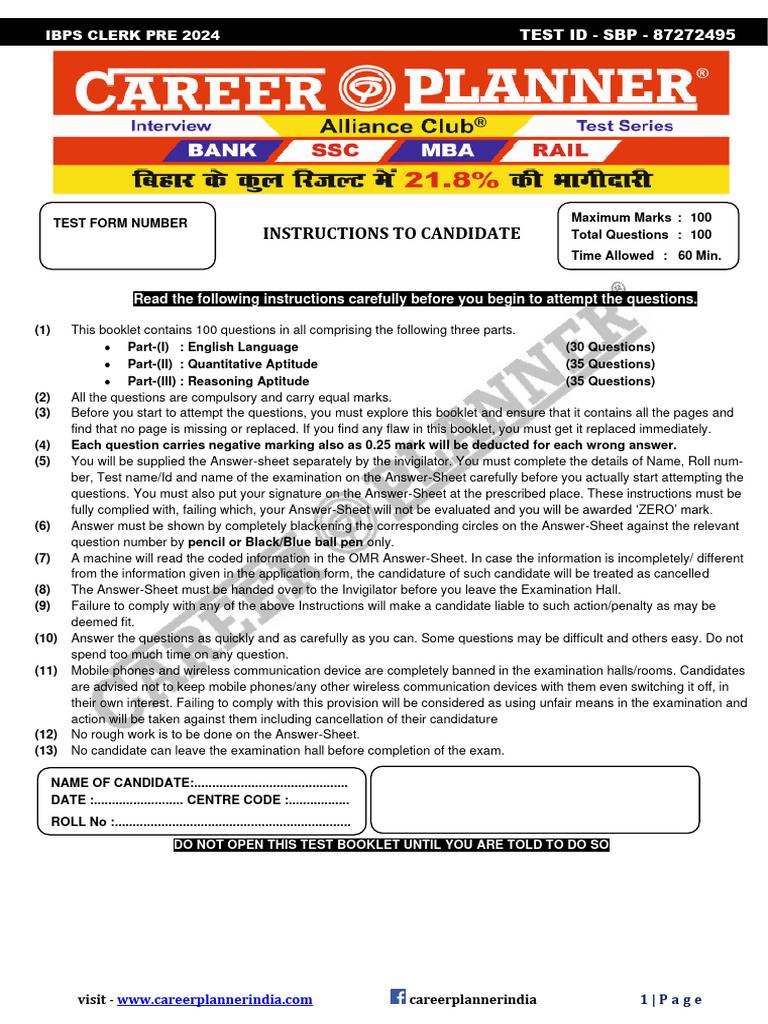 IBPS - CLERK - PRE - 04 (ENG - QUES) 29th May | PDF