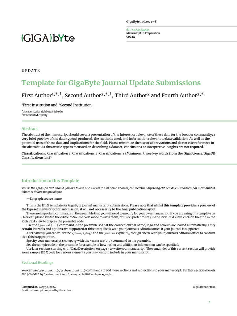 Template For GigaByte Journal Update Submissions | PDF | Citation ...