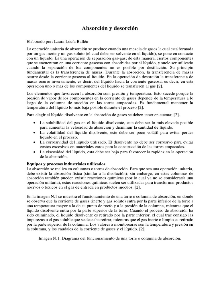 Absorción y Desorción | PDF | Absorción (Química) | Química