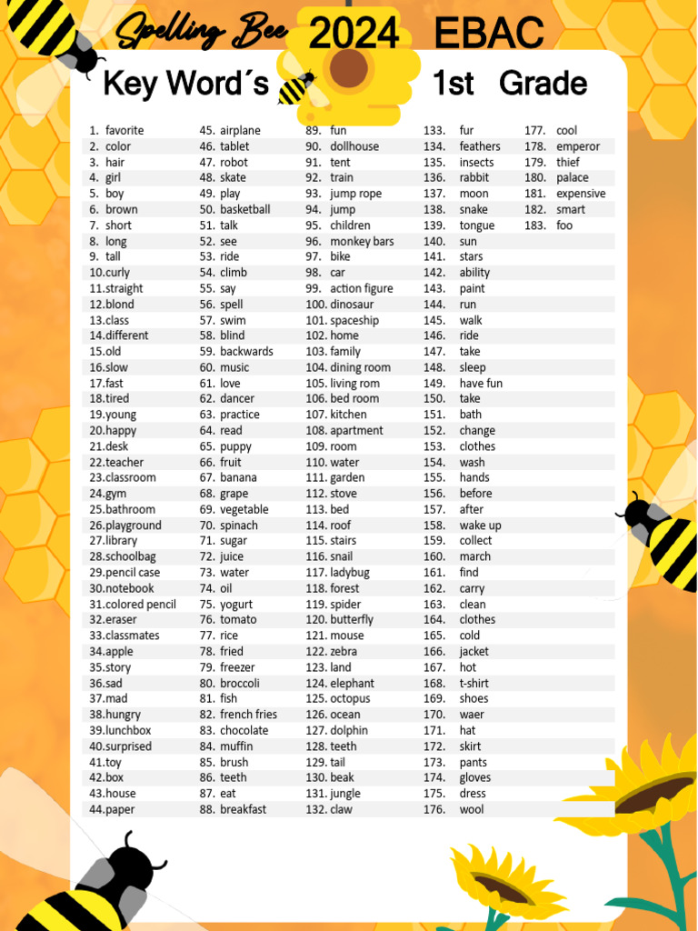 Spelling Bee 1st grade | PDF