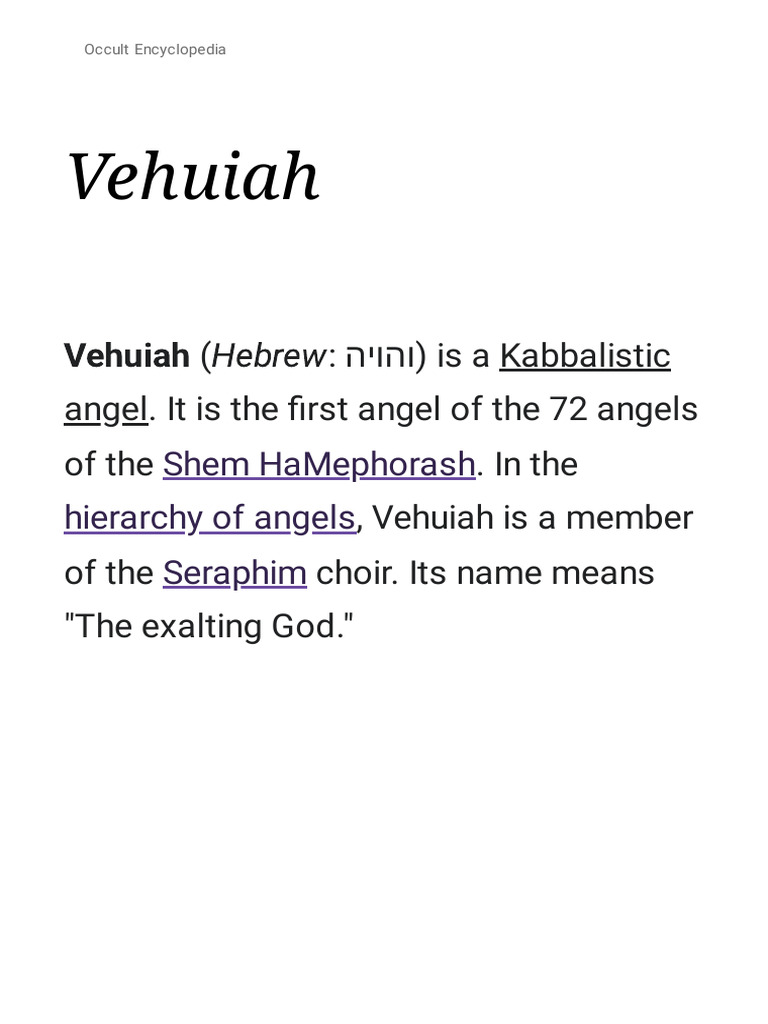 Vehuiah: Kabbalistic Angel Overview | PDF | Self-Improvement