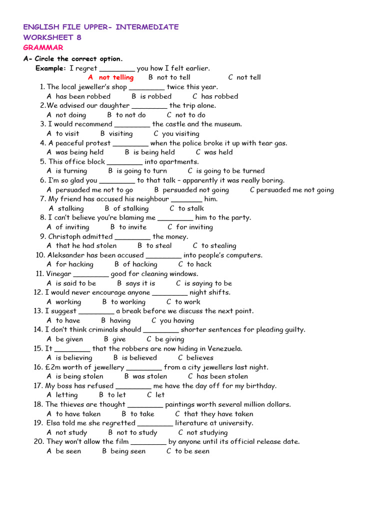 Upper-Int WORKSHEET 8 (1) | PDF | Crimes | Crime & Violence