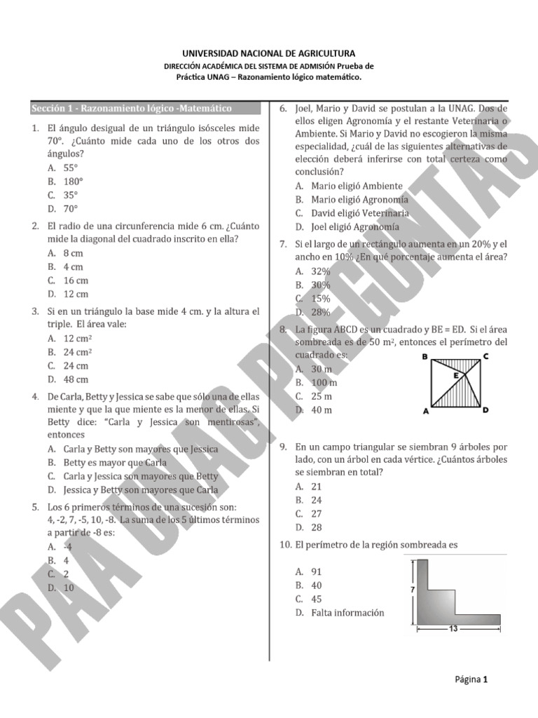 Prueba Unag - Prácticar - Preguntas | PDF