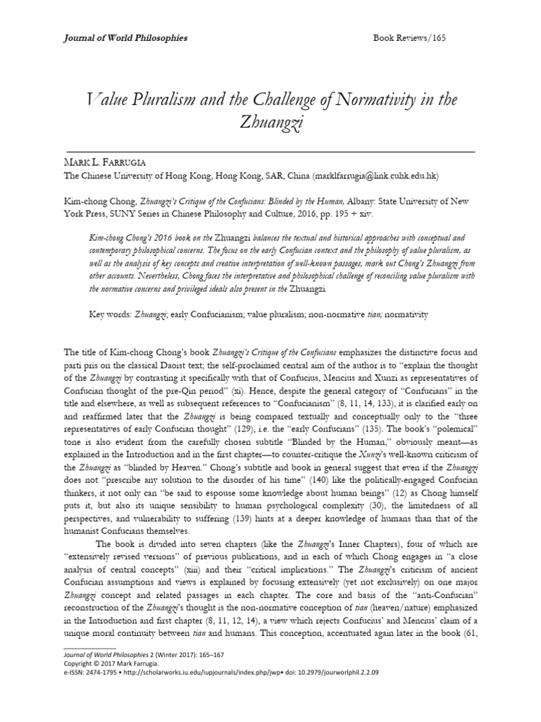 Value Pluralism in Zhuangzi | PDF | Confucianism | Morality