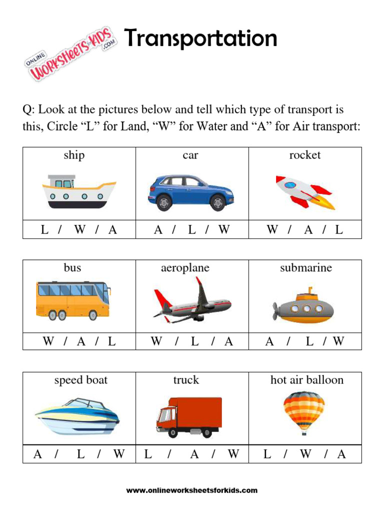 Transportation Worksheets For Grade 1-4 | PDF