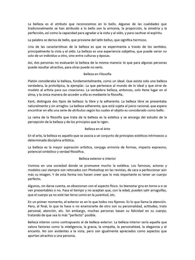 Conceptos de Belleza: Filosofía y Arte | PDF | Belleza | Educación en ...