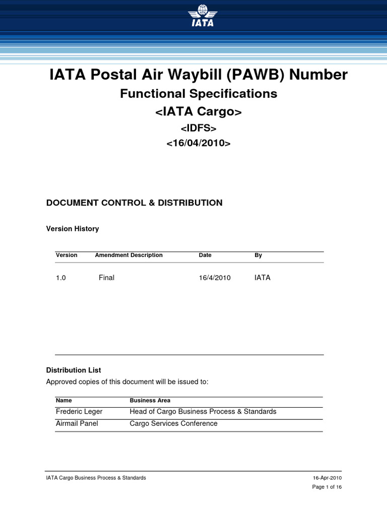 IATA Postal Air Waybill Specs | PDF | United States Postal Service | Mail