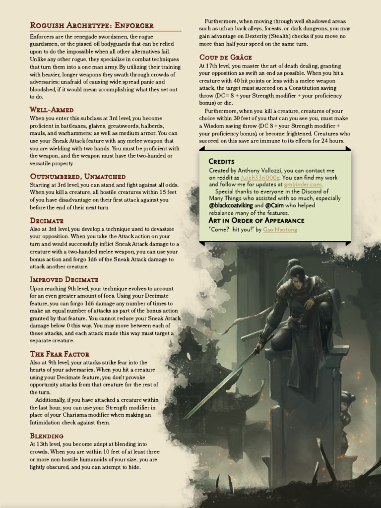 Roguish Archetype - Enforcer | PDF