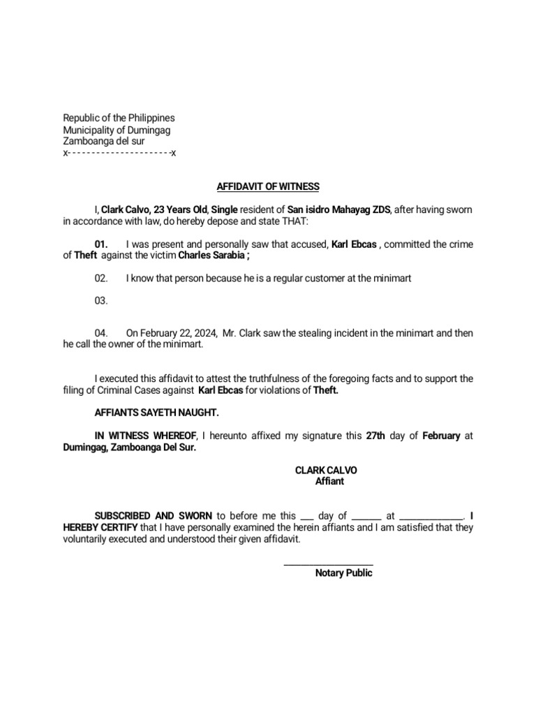 Affidavit of Witness Format | PDF
