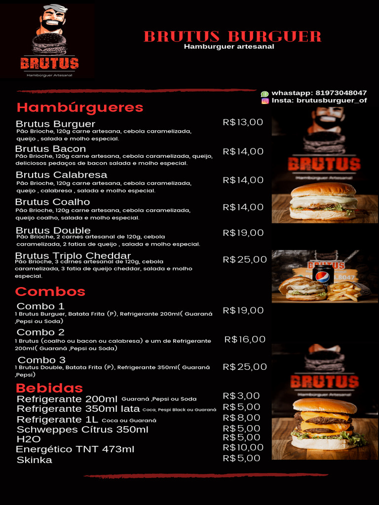 Cardápio BRUTUS Burguer | Download grátis PDF | Preparação de alimentos ...