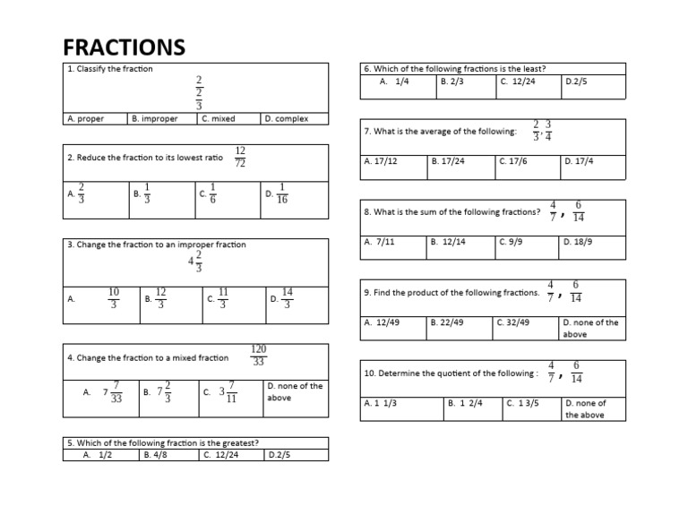 Cse Fraction Drills | Download Free PDF | Algebra | Mathematical Objects