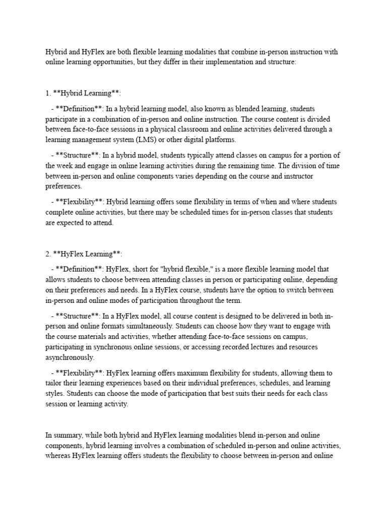 Hybrid and HyFlex Learning Modalities | PDF | Educational Technology | Pedagogy