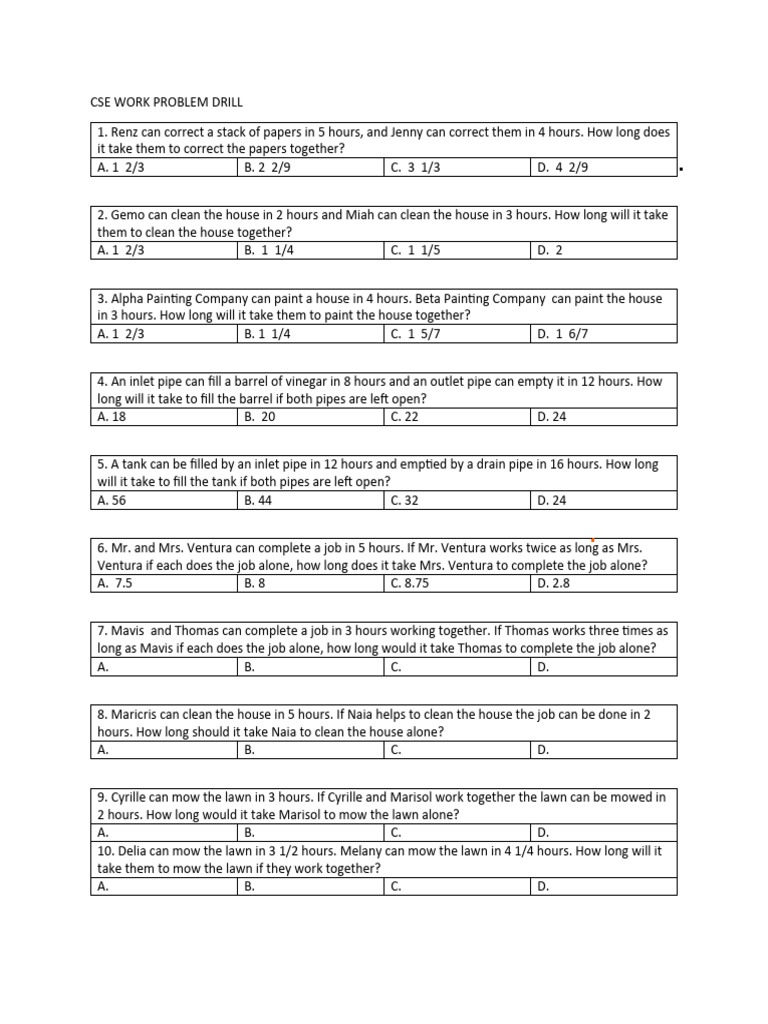 Cse Work Problem Drill | PDF