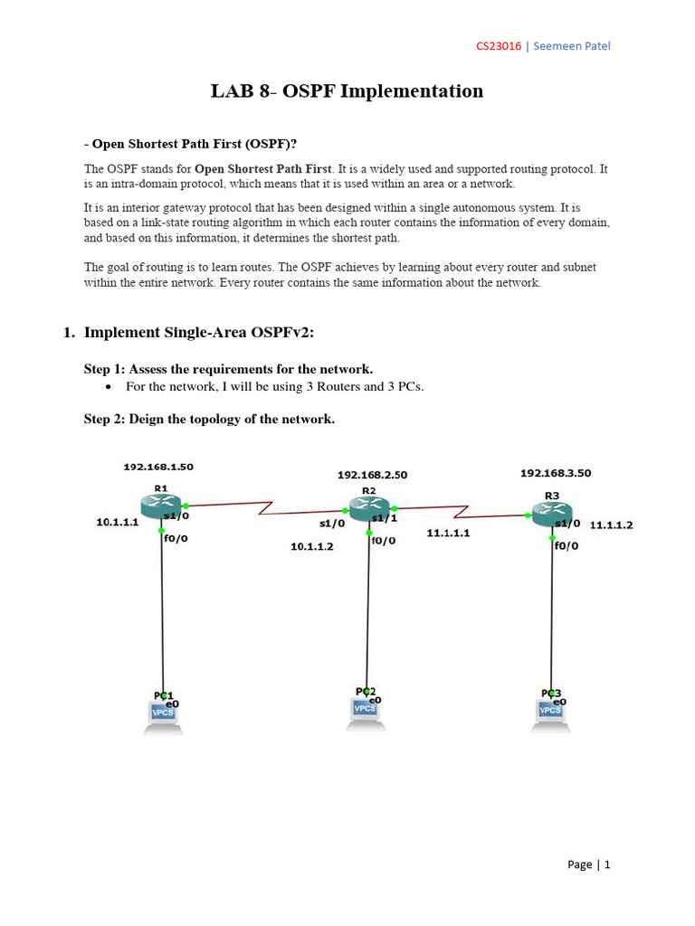 P8 OSPF1 (Seemeen Patel CS23016) | PDF | Routing | Telecommunications