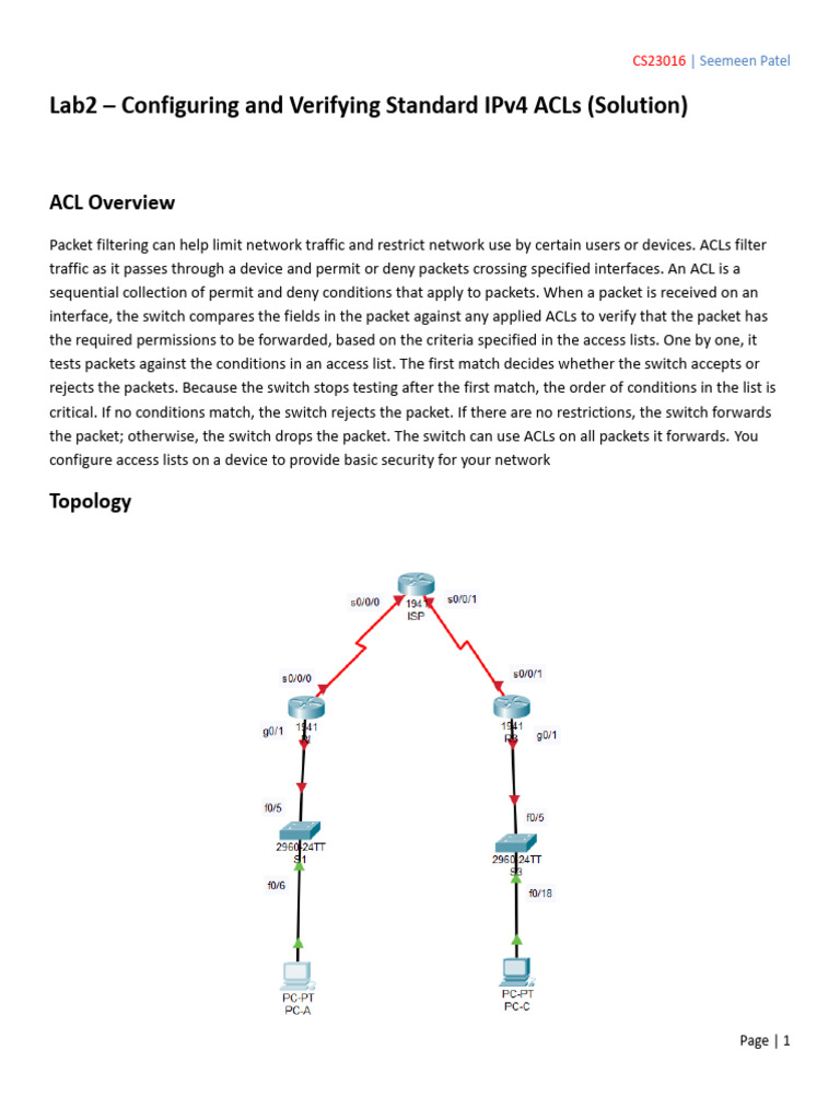P2 - ACls (Seemeen Patel-CS23016) | PDF | Computer Network | Router ...