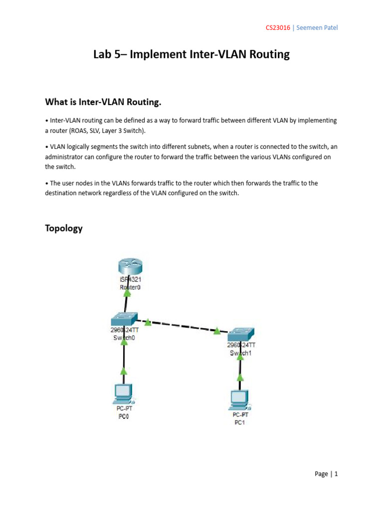 P5_interVLAN Routing(Seemeen Patel-CS23016) - Copy | Download Free PDF | Router (Computing ...