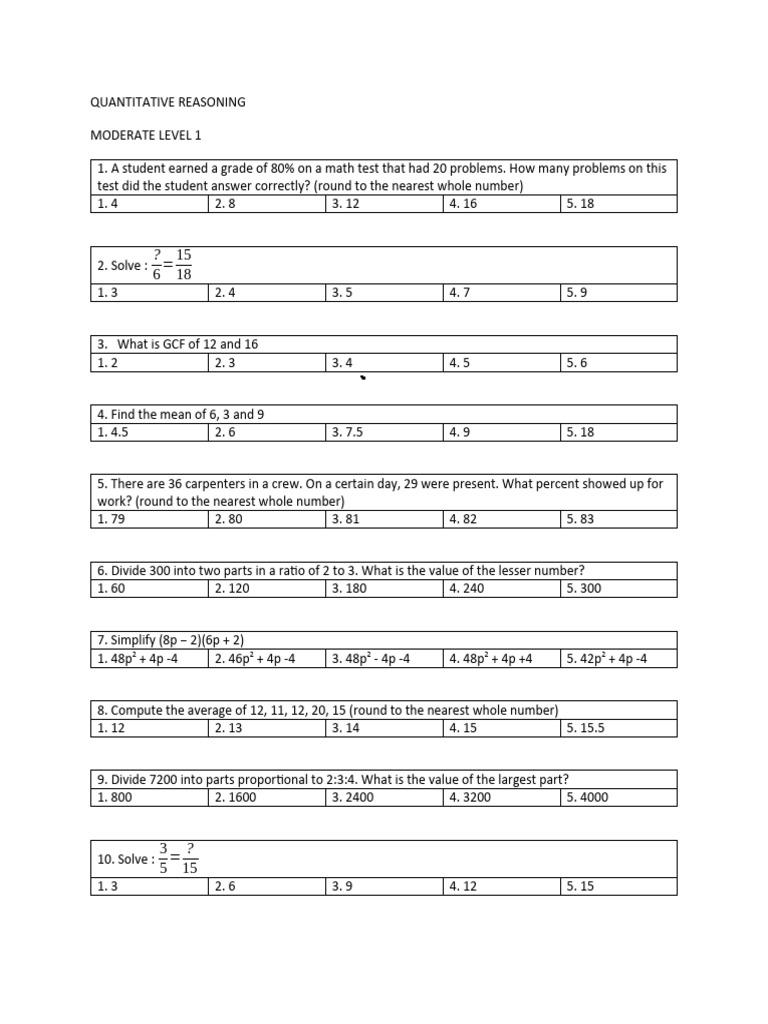 QUANTITATIVE REASONIN ML1 Activity | PDF | Applied Mathematics ...