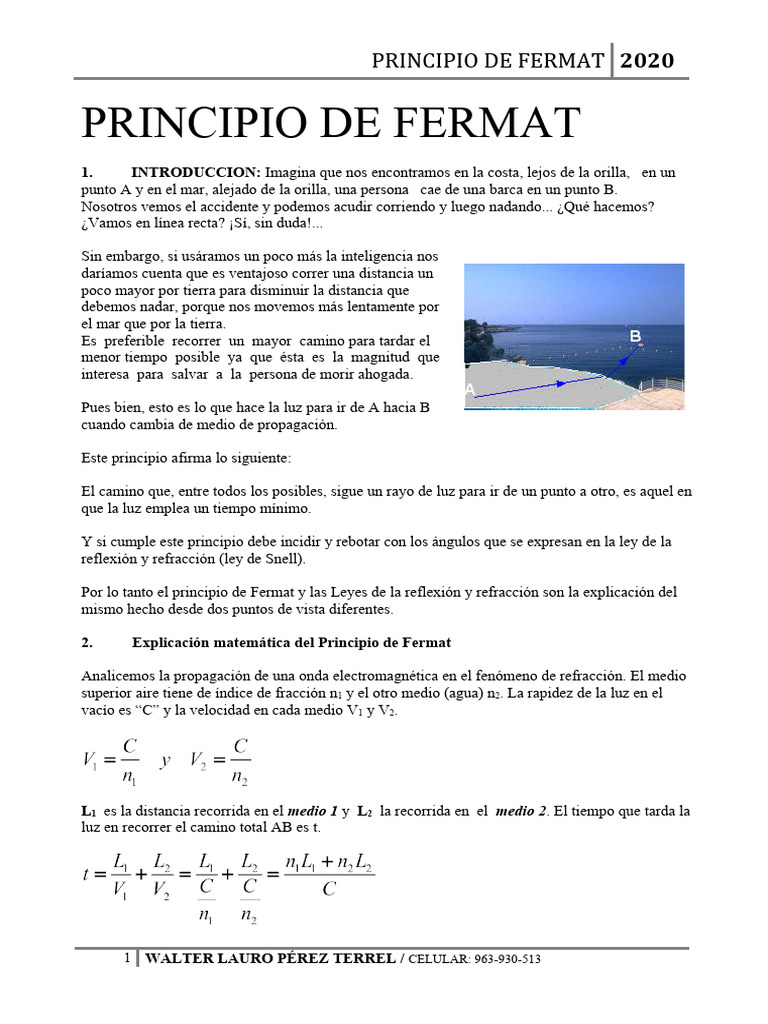 Principio de Fermat: Tiempo Mínimo de Luz | PDF | Espectro ...