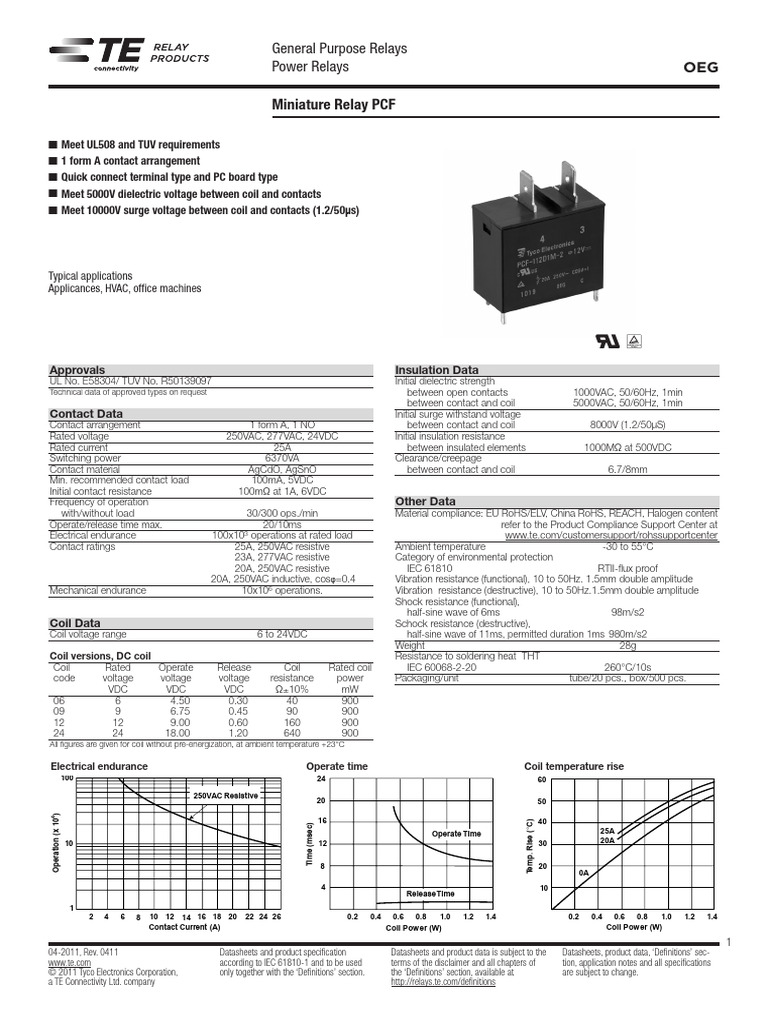 Miniature Relay PCF Specs | PDF | Insulator (Electricity) | Relay