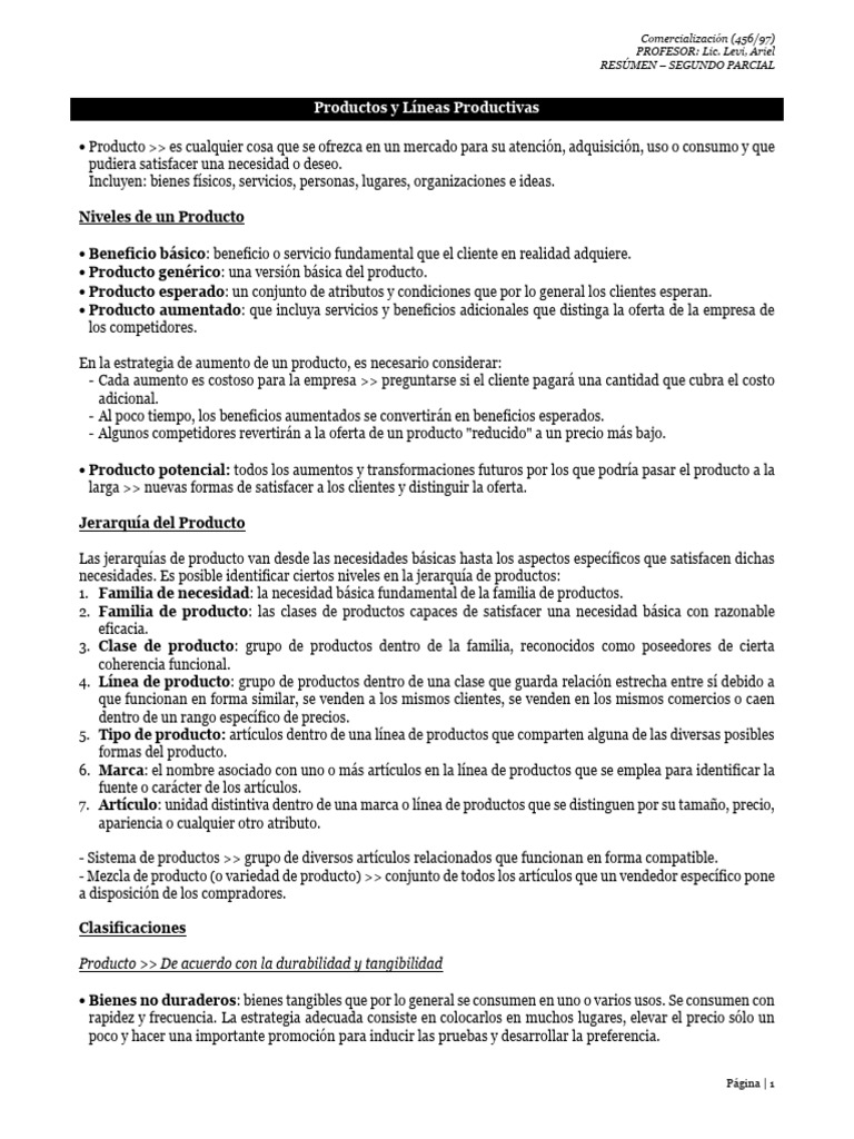 Comercialización - Resúmen Segundo Parcial - Parte I | PDF | Marketing | Producto (Negocio)