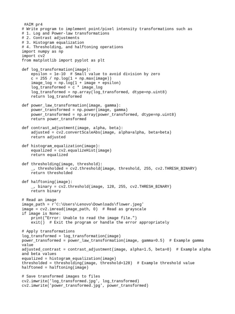 P4-Log - Power, Contrast, Histo, Threshol, Halftoning | PDF | Signal ...