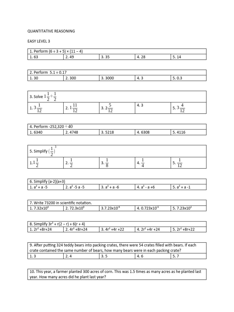 QUANTITATIVE REASONING EL3 Activity | PDF | Numbers | Arithmetic