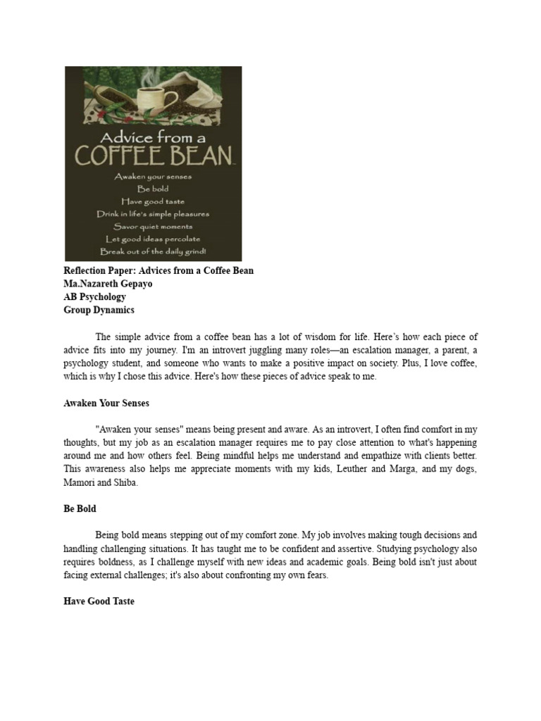 Advice From A Coffee Bean | PDF | Pleasure | Extraversion And Introversion