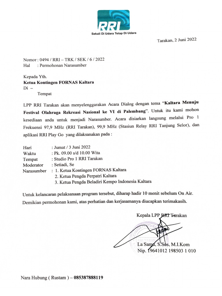 Undangan Ketua Kontingen Fornas | PDF