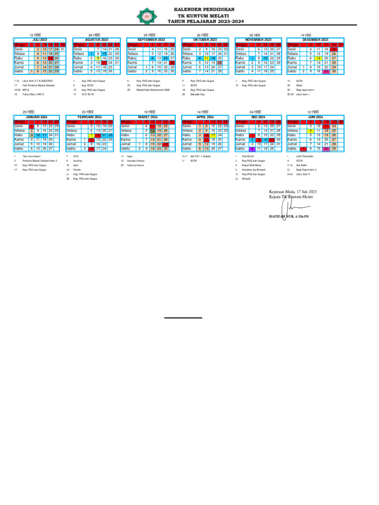 KALENDER PENDIDIKAN TK 2023-2024 Ok | PDF